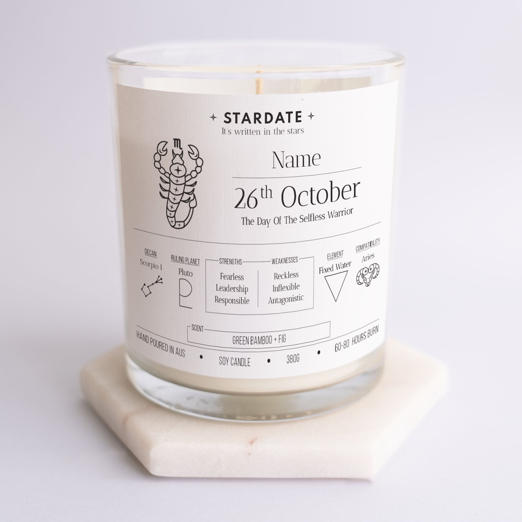 Scorpio Zodiac Candle | October 26th Birthday | Stardate