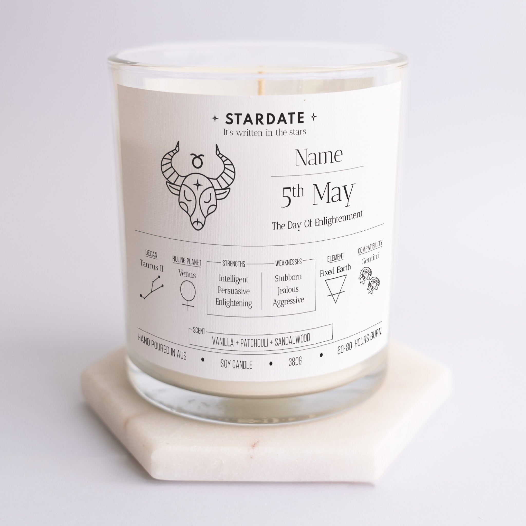 Taurus Zodiac Candle | May 5th Birthday | Stardate